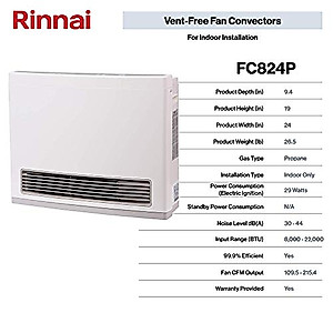 Rinnai FC824P Ventless Propane Heater, Energy-Efficient Space Heater with Programmable Thermostat
