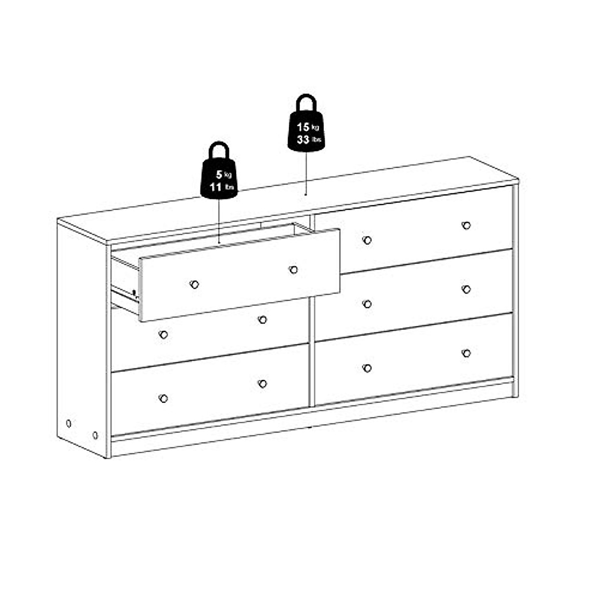 Tvilum Portland Contemporary 6 Drawer Double Dresser in Jackson Hickory