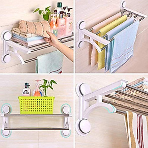 Towel Racks Towel Rack Towel Bar Suction Cup Bathroom,Towel Holder Wall Mounted,Self Adhesive Hand Towel Holder with Double Bar Stainless Steel,Kitchen Bath Towel Shelf Yearn for