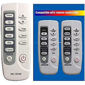 HA-15236 Replacement GE Air Conditioner Remote Control Model Number ARC-769 ARC-763 Works for ASH06LL ASH06LLS1 ASH08FK ASH08FKS1 ASH12AL ASH12ALS1 ASH18DK ASH18DKS1 ASM05LK ASM05LKS1 ASM05LL