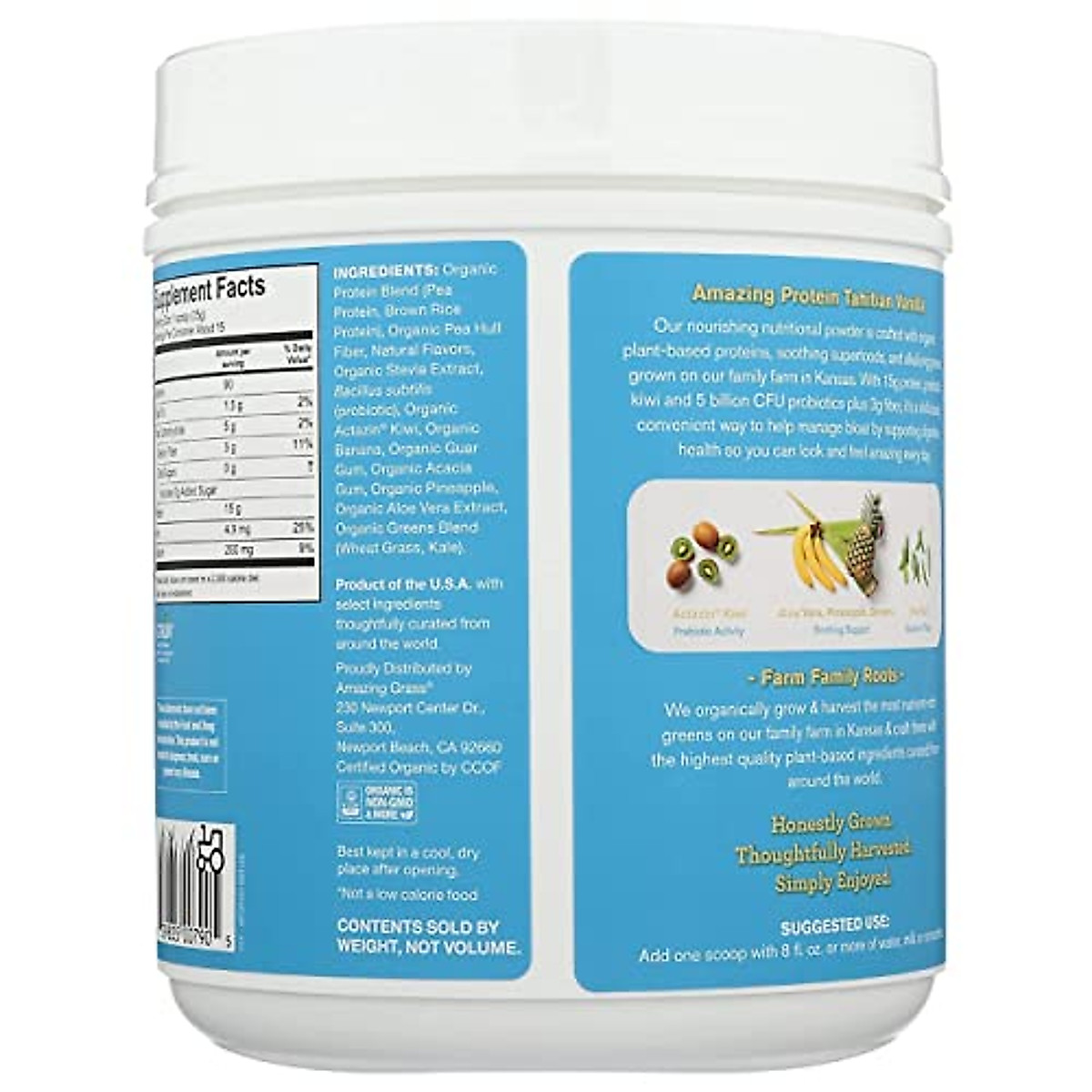 Amazing Grass DIGEST Vegan Protein Powder, Plant Based with Probiotics + Fiber to Manage Bloat, Tahitian Vanilla, 15 Servings
