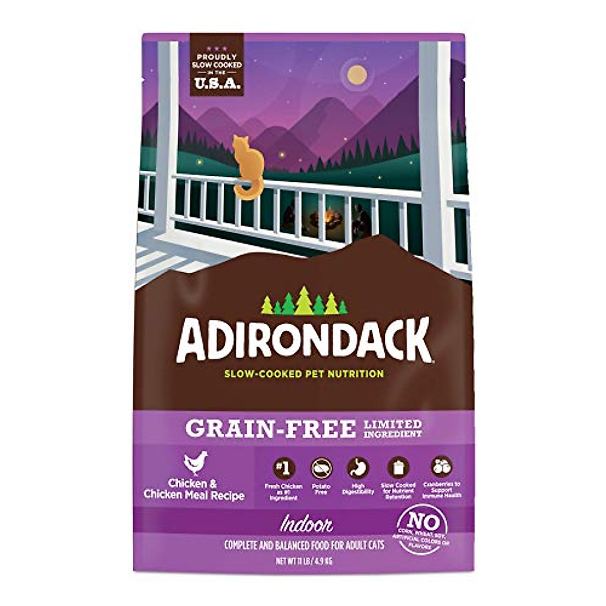 Adirondack Cat Food Made in USA [Limited Ingredient Grain Free Cat Food], Indoor Cat Food Dry, Chicken and Chicken Meal Recipe, 11 lb. Bag