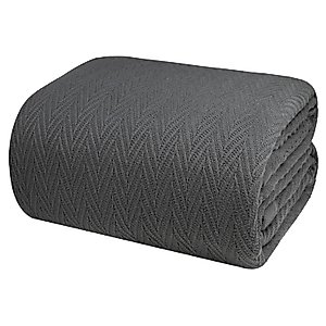 Infinitee Xclusives 100% Cotton Blanket, Queen Size 90X90, Lightweight Thermal Blanket, Soft Breathable and Cozy Blanket for All Seasons (Charcoal Gray)