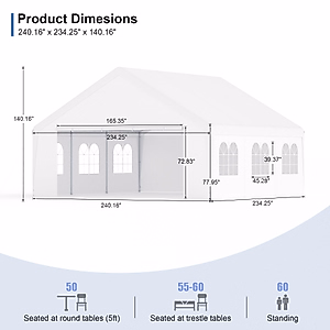 Carport, 20 x 20 Heavy Duty Carport Canopy with Removable Sidewall, Portable Garage with All-Season Tarp, Outdoor Storage Shelter Water-Resistant Car Canopy for Party Event Wedding Gathering (20x20ft)