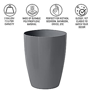Small Trash Can – Open Top Garbage Cans for Kitchen, Office, Dorm, Bathroom, etc. –Waste Can for Compact/Tight Spaces – The Perfect Bathroom Trash Can - 2 Gallon Trash Bin – Glossy Grey
