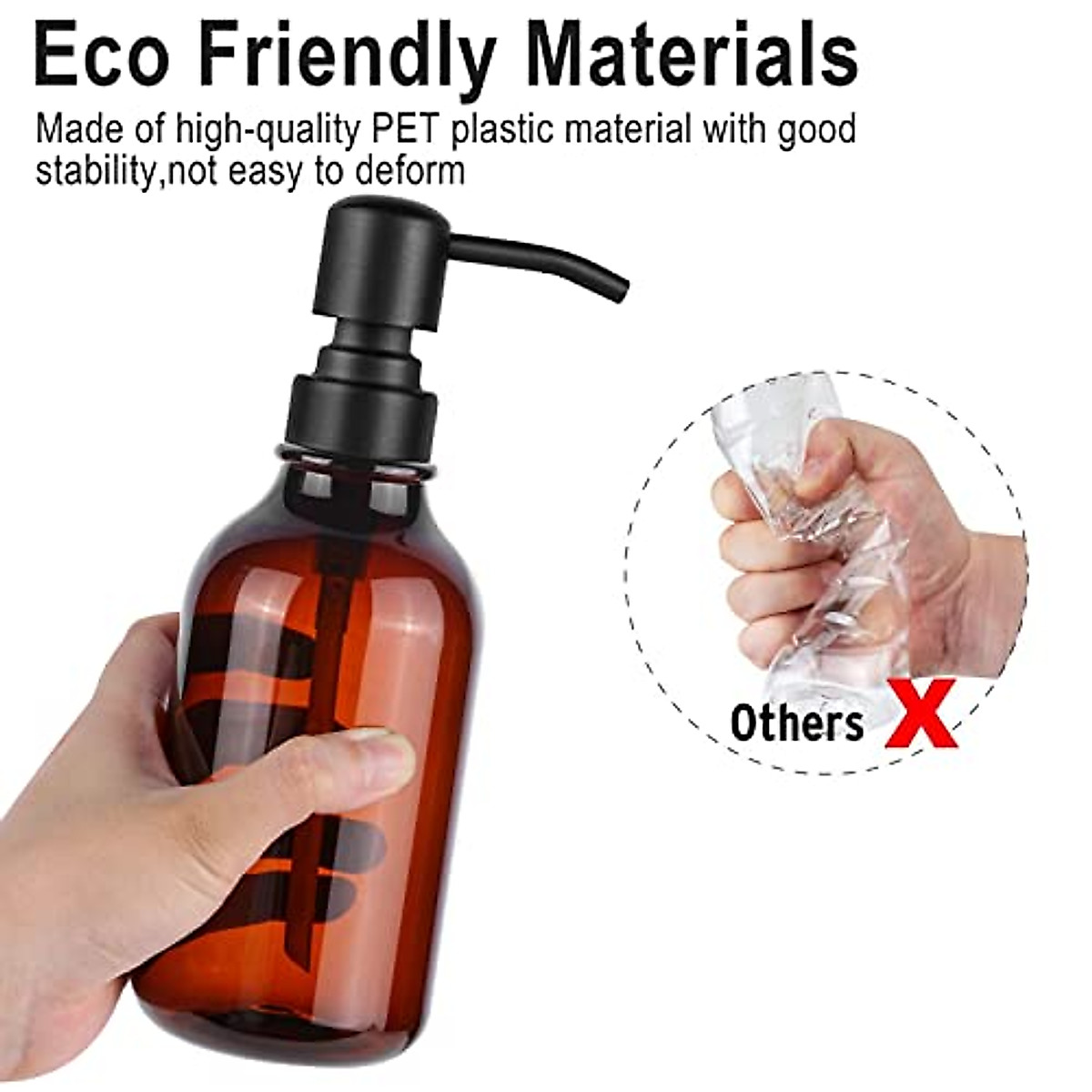 2 Set Foaming Hand Soap Dispenser Bathroom, Stainless Steel Foam Dispenser (Matte Black Pump + Amber Bottle)