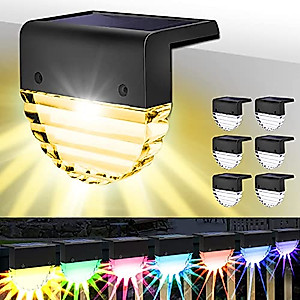 SUNJOYCO 6pcs Solar Deck Lights, Waterproof Color Changing Step Light, Solar Fence Light Porch Light for Outdoor, LED Landscape Light for Yard Garden Patio Stairs