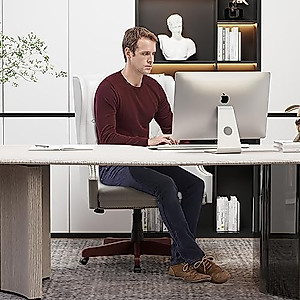 High Back Leather Executive Office Chair, 330LBS Heavy Duty Ergonomic Design Thick Padded Seat and Backrest, Button Tufted Styling Reclining Comfortable Desk Chair for Home, Executive, Office - White