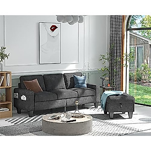 Sunrise Coast Sectional Sofa Couch L-Shaped Sofa Modern Linen Fabric 3-Seat Couch with Convertible Storage Ottoman Grey Living Room Furniture Set for Apartment Loft Small Spaces