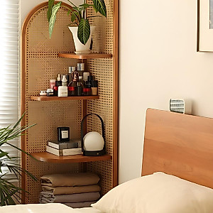 CraftThink 4-Tier Corner Shelf, Tall Corner Accent Chest Display Storage Rack with Counter Top and Multiple Shelves for Living Room Bedroom Home Office, Cherry