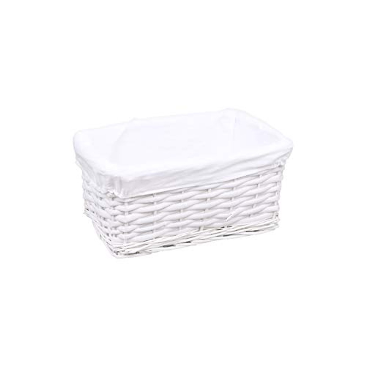 Woodluv White Wicker Storage Shelf Basket With Removable Lining, White - Small