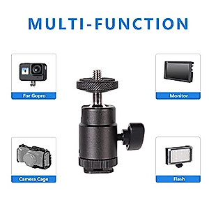 QYXINC Mini Ball Head Hot Shoe Mount with 1/4 inch Adapter Screw for DSLR Camera, Monitor, Camcorder, Flash Light, Tripod, Light Stand (4 Pack)