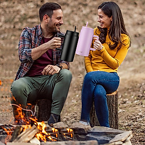 Skywerc 50 oz Tumbler with Handle, Vacuum Insulated Water Bottle with Lid and Straw, Stainless Steel Double Wall Travel Jug Coffee Mug, Keep Cold for 36H, 100% Leak-proof, Non-slip Base - Black