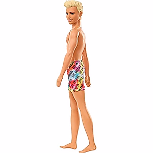 Barbie Ken Beach Doll with Blond Hair Dressed in Colorful Los Angeles-Print Swim Trunks