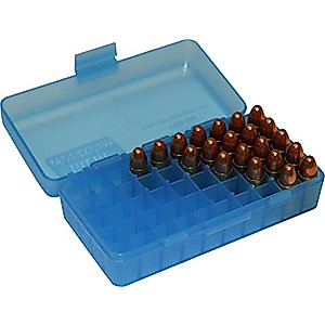 MTM 380/9MM Cal 50 Round Flip-Top Ammo Box, Clear Blue