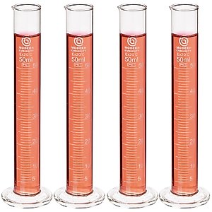 Modern Curiosity - Glass Graduated Cylinders - Education & Research Equipment - Industrial & Academic Laboratory - Borosilicate Glass Measuring Cups - Science & Chemistry Class Supply (50mL, 4 Pk)
