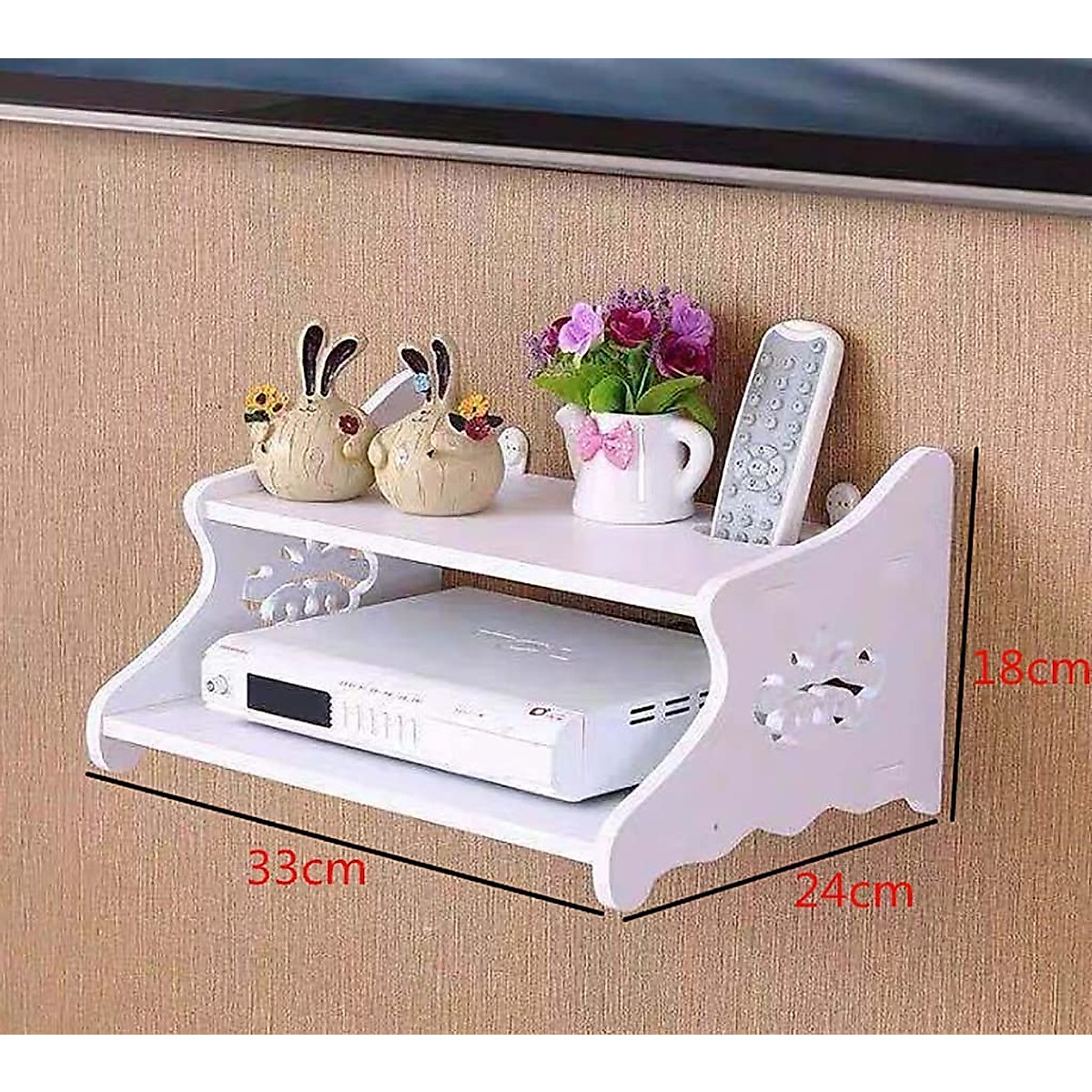 ZXKYZR8 WiFi Router Storage Shelf Set-Top Box Shelf with Two Holes Wall Living Room Home Wall Cabinet Shelf Wood Plastic Board Storage Rack Double Floating Shelf