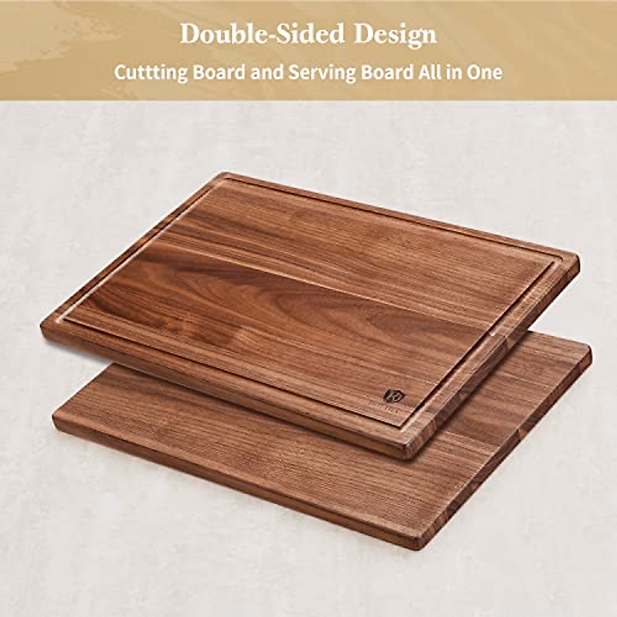 Dofira Large American Black Walnut Wood Cutting Board 18x12in for Kitchen, Wooden Chopping Board with Juice Groove, Reversible Charcuterie Serving Board for Meat, Cheese, Vegetables [Gift Box]