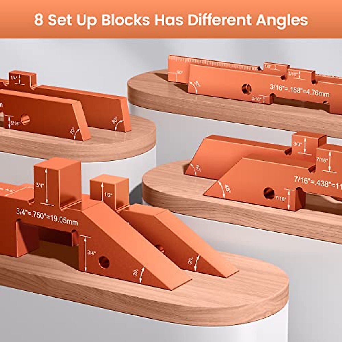 Neitra Router Table Setup Blocks Woodworking - 8pcs Aluminum Alloy Precision Setup Bars for Routers Tables Saw Accessory, Measuring Height Depth Angle Gauge with Storage Case (Each in Varies Thick)