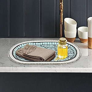 nu steel Iceberg Collection Amenity, Metal Cosmetic Organizer, Hand Towel Storage Tray, Bathroom Vanity countertop, Aqua Mosaic Finish