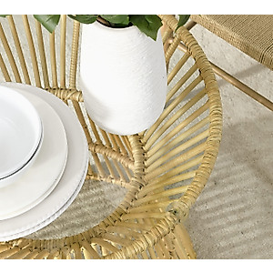 Melpomene 5 Pieces Rattan Wicker Dining Table Set with 44" Round Table Glass Top and Four Chairs,for Kitchen, Living Room and Dining Room