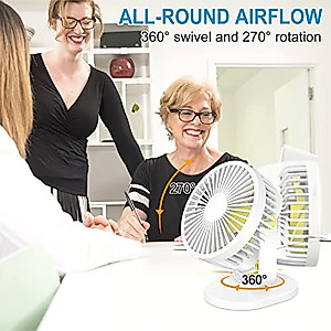 Small Desk Fan - USB Fan with 2 Bases as Desktop Fan, Clip On Fan for Table and Baby Stroller, Portable Rechargeable Clip Fan with 3 Speed and 5000 mAh Battery for Office, Bedroom, Camping, Travel