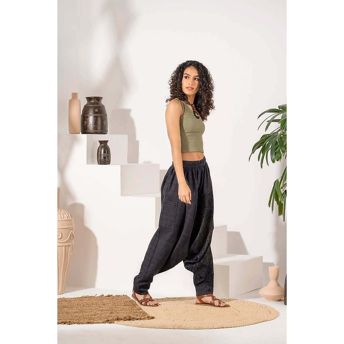 Elephant Cotton Pants for Women Gypsy Clothes for Women Pajama Harem Pants Women Bloom Pants, Black - Sacred Spirits, One Size