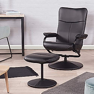 Leather Lounge Recliner Chair Swivel Leisure Seat w/Ottoman Footrest Stool Black