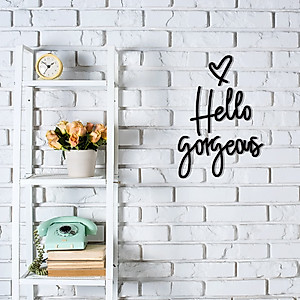 Hello Gorgeous Words Wall Decor 3D Wooden Sign Art for Home Room Office Door Decorations Party Supplies (Black)