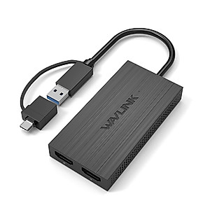WAVLINK USB C or USB 3.0 to Dual HDMI Adapter, 1080P@60Hz Dual Monitors for Windows 7/8/8.1/10/11, Mac OS 10.10+, ChromeOS, Android,Thunderbolt 3/4, Not Compatible with Linux, iPad OS