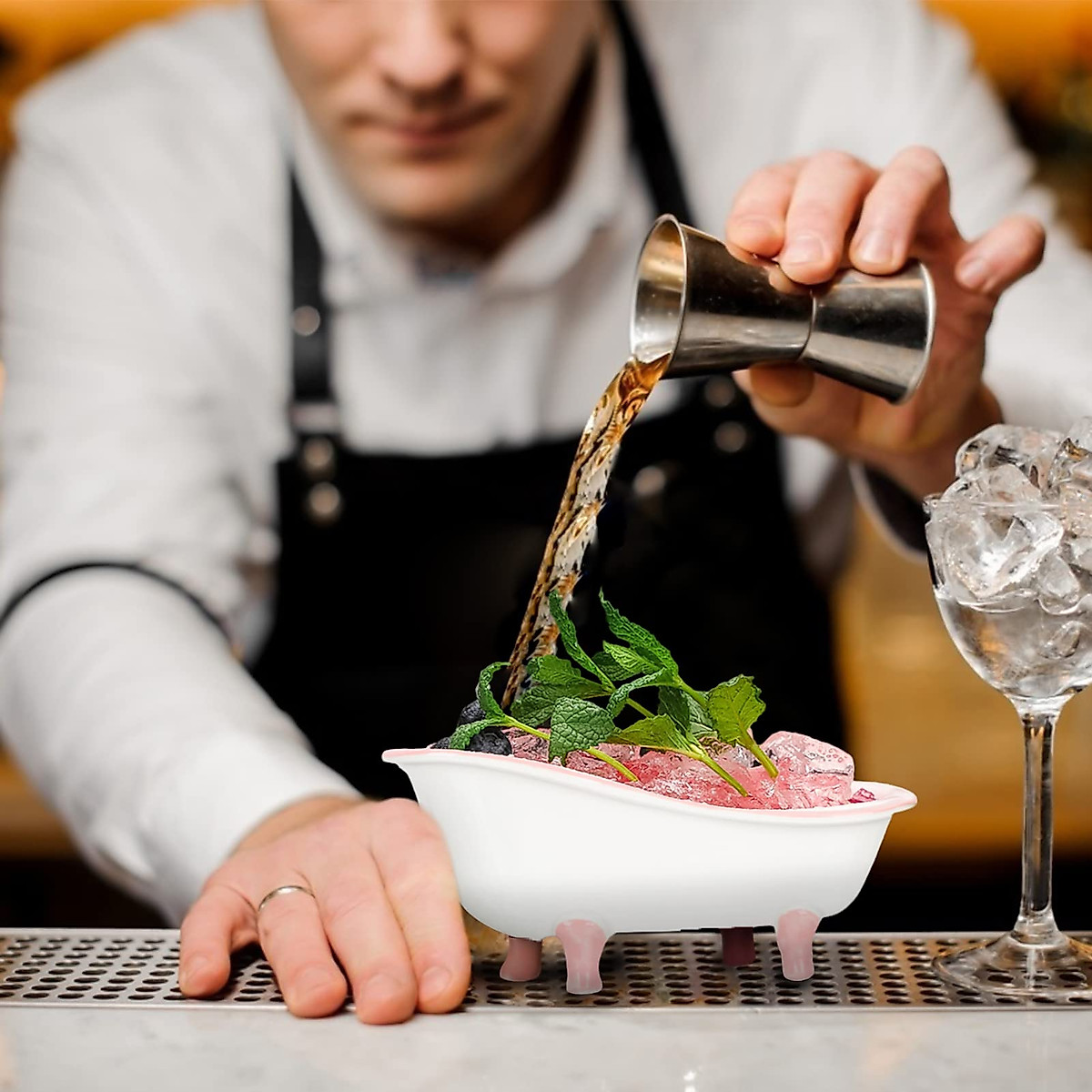 Ceramic Bathtub Bowl Cocktail Cup: Novelty Bathtub Wine Glasses Cocktail Sorbet Smoothie Cold Drink Cup Container for Home Bar Party Gift Pink