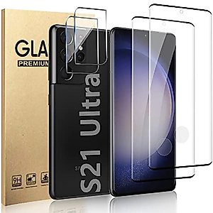 [2+2 Pack] Galaxy S21 Ultra Screen Protector with Camera Lens Protector, 9H Hardness Tempered Glass Ultrasonic Fingerprint Support 3D Curved No Bubbles for Samsung Galaxy S21 Ultra 5G 6.8 Inch