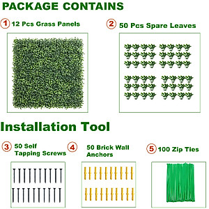 KASZOO 12Pack 20"x20" Artificial Boxwood Grass Backdrop Panels Topiary Hedge Plant, UV Protected Privacy Hedge Screen Faux Boxwood for Outdoor,Indoor,Garden,Fence,Backyard,Greenery Walls
