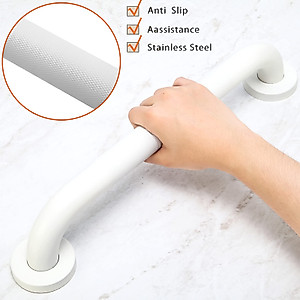 Rackickyer Shower Grab Bar, 2 Pack 12 Inch White Bathroom Grab Bar, 1.25" Diameter 304 Stainless Steel Anti-Slip Grab Bars for Bathtubs and Showers, Handicap Shower Grab Bar for Seniors Elderly