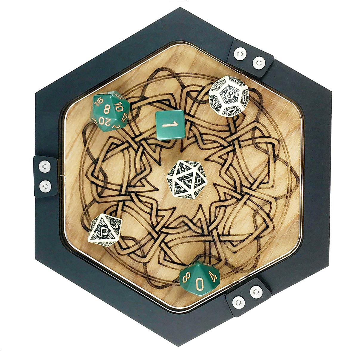 C4Labs Mini Personal Size Gaming Celtic Knot Design Dice Tray, Black, Wood, Acrylic, Stainless Steel