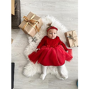 Infant Toddler Girls Christmas Dress Outfit Long Sleeve Ruffle Collar Princess Lace Dress Vintage Newborn Baby Clothes (K-Patchwork-Red, 6-12 Months)