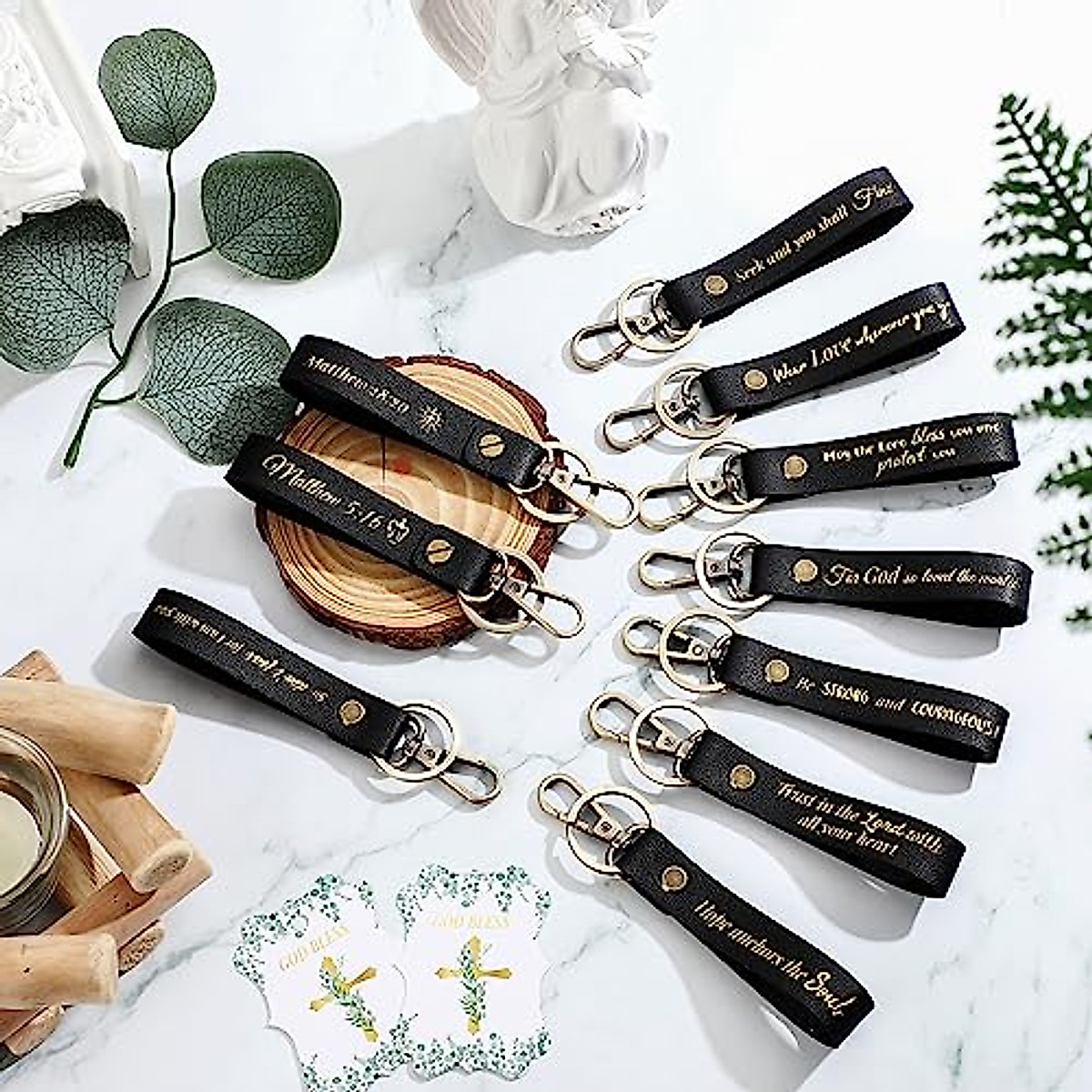20 Pcs Christian Key Chain Leather Religious Keychain Inspirational Bible Key Chains Verse Quote Keychains Christmas Gifts (Black Gold)