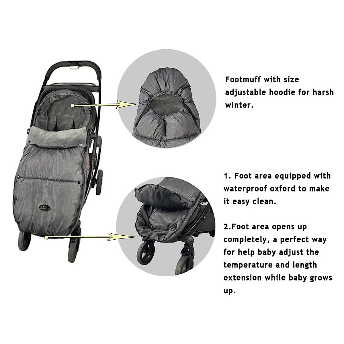 CozyMe Stroller Footmuff, Stroller Blanket with Hoodie for Toddler Winter Stroller Cover, Stroller Bunting Bag with Fleece Lined Front Height Adjustable & Removable Baby Bunting Bag for 6M-4T