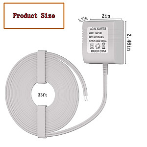 24V Doorbell Transformer 33FT Output Line for All Models of Ring Doorbells, Nest, Honeywell, Ecobee, Arlo, Wyze, Eufy （White），Reliable Power Supply for Smart Thermostats and Video Doorbells
