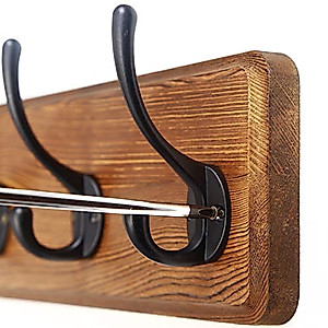 SKOLOO Rustic Wall Mounted Coat Rack: 16-inches Hole to Hole, Pine Solid Wood Coat Hook Hanger - 5 Hooks for Hanging Clothes Robes Towels Coats