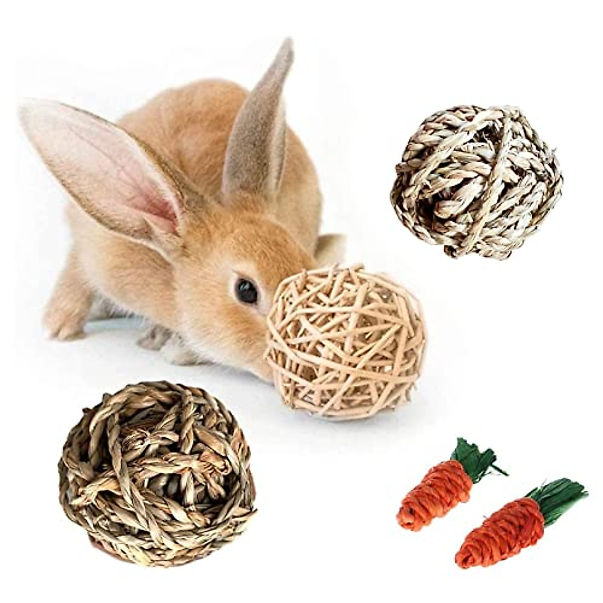 Hamiledyi Rabbit Seagrass Mat Activity Mat Bunny Chew Toy Small Animal Activity Play Ball Carrot Toy for Hamster Guinea Pigs Gerbils