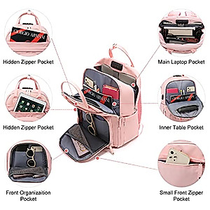 LOVEVOOK Laptop Backpack for Women, Travel Anti-theft Work Bag Business Computer Backpacks Purse College Bag, Casual Hiking Daypack with Lock, 15.6 Inch, Light Pink