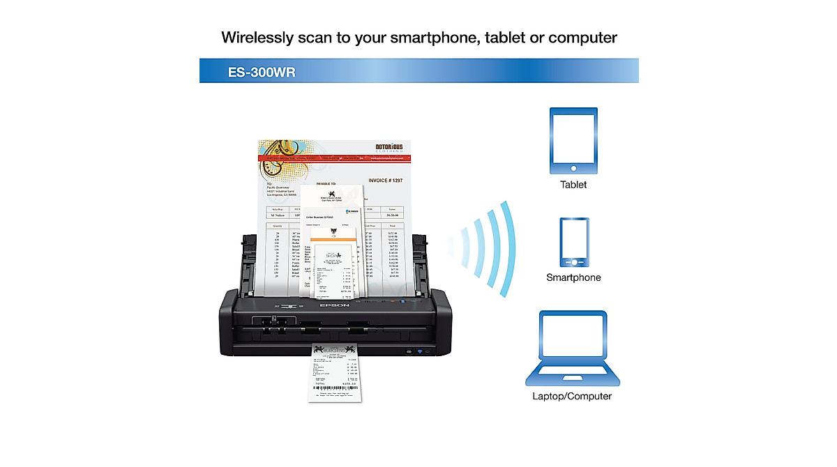 Epson ES-300WR Wireless Portable Duplex Scanner for Small Business