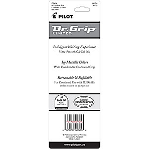 PILOT Dr. Grip Limited Refillable & Retractable Gel Ink Rolling Ball Pen, Fine Point, Metallic Platinum Barrel, Black Ink, Single Pen (36272)