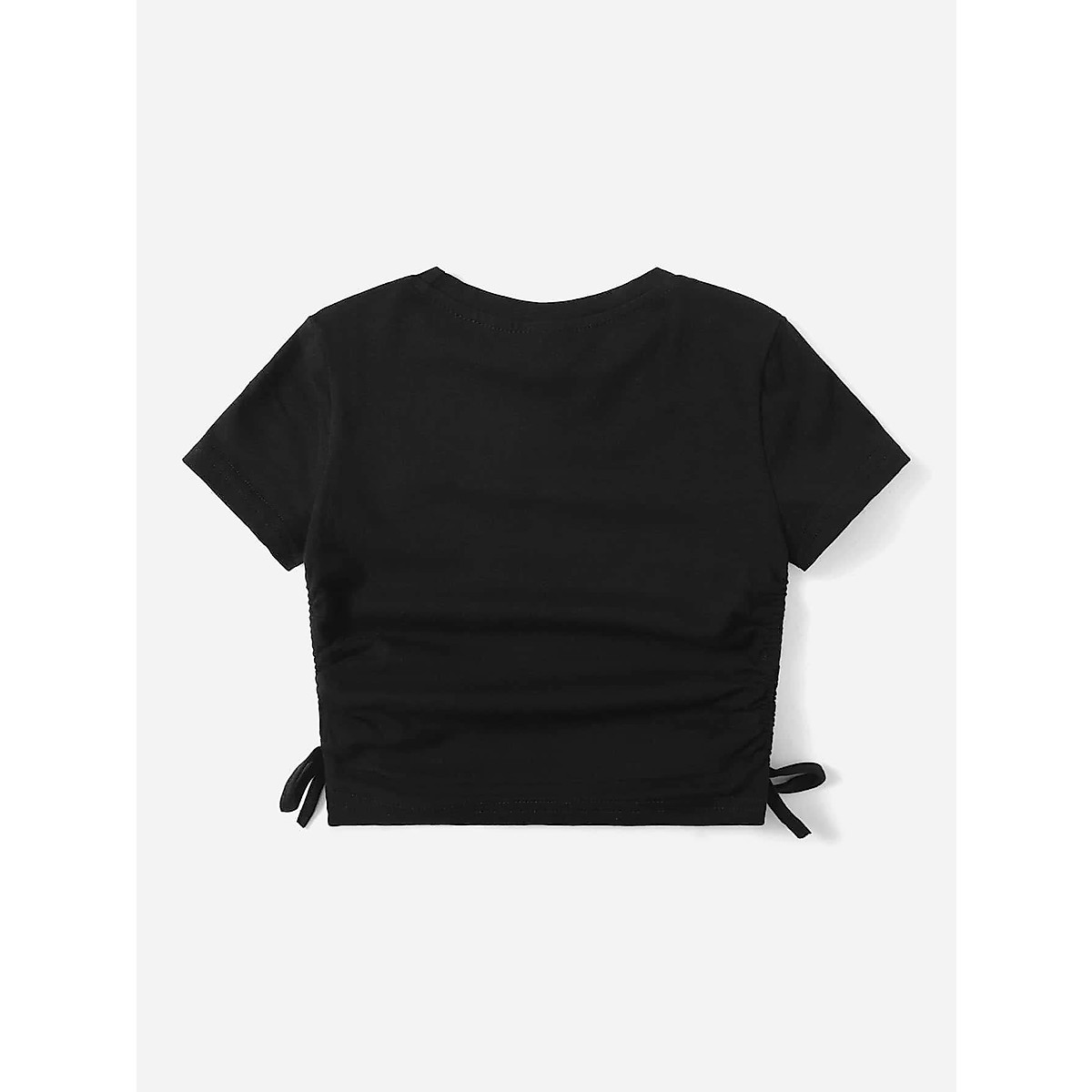 SOLY HUX Girl's Crop Top Graphic Tee Summer Drawstring Side Tie Knot Hem Round Neck Short Sleeve T-Shirts Black 11-12Y