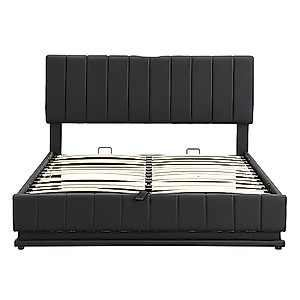 Favfurish Queen Size Lift Up Storage Bed,with Hydraulic System & 16 Color of LED Light,PU Upholstered Modern Platform BedFrame,w/Sockets and USB Ports for Boys Girls Teens Adult,Black