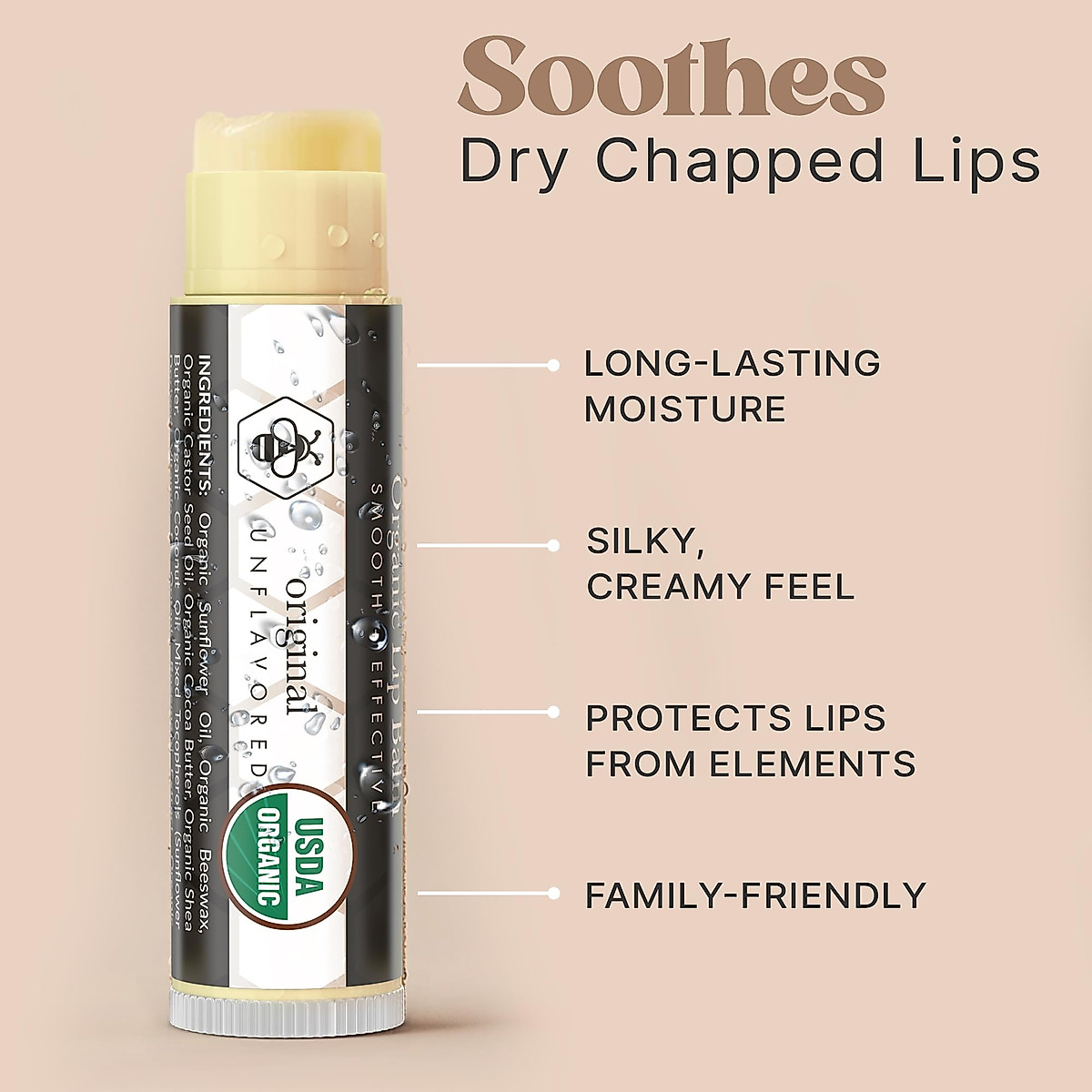 USDA Organic Lip Balm - USA Made with Natural Ingredients, 4 Pack Unflavored Chapstick for Dry Lips, Valentines Day Gifts, Birthday Gifts for Her & Him, Beauty Gifts, Lip Moisturizer, Mens Gift Ideas