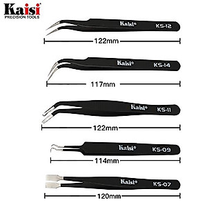 Precision Tweezers Set, Kaisi 12 PCS ESD Tweezer Set, Anti-Static Stainless Steel Tweezers Kit Curved Tweezers for Craft, Jewelry, Electronics, Laboratory Work