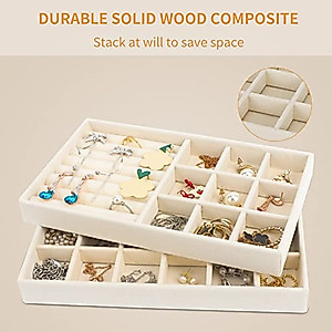 Arqumi 2 Pack Jewelry Trays, Jewelry Display Trays, Velvet Jewelry Display Trays with Multilayer for Earrings Necklace Rings Bracelet, Beige (9-18)