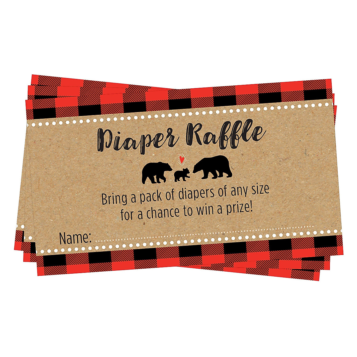 Lumberjack Buffalo Plaid Baby Shower Diaper Raffle Cards - 24 count